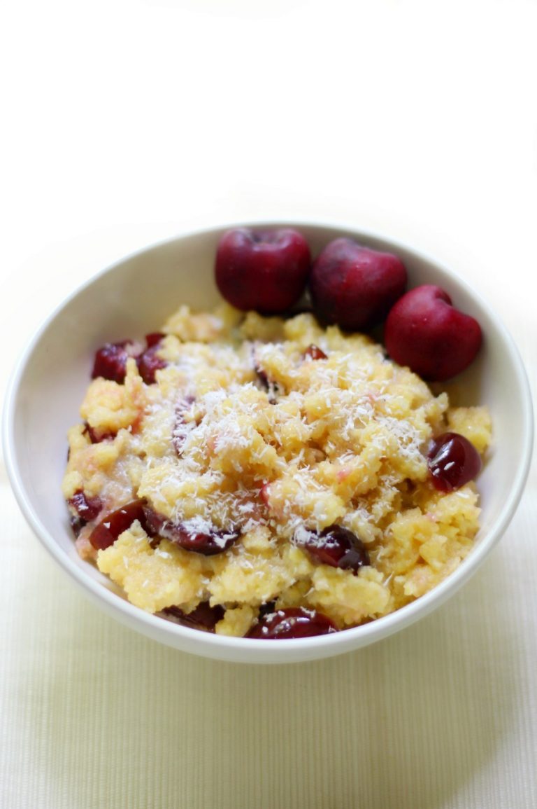 Sweet Cherry Coconut Breakfast Polenta (Gluten-Free, Vegan, Allergy-Free)