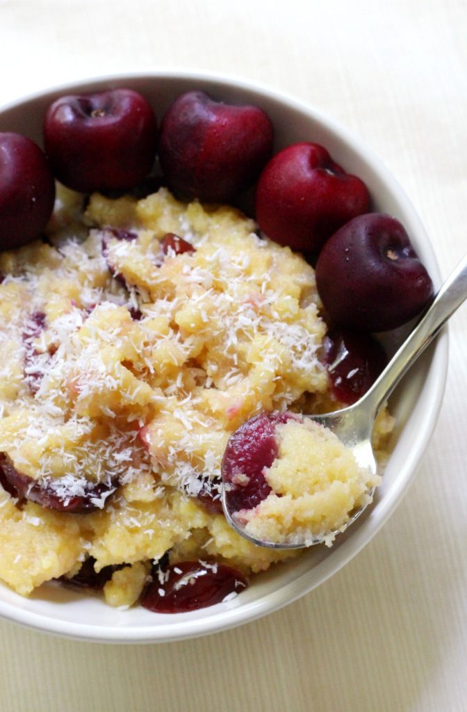 Sweet Cherry Coconut Breakfast Polenta (Gluten-Free, Vegan, Allergy-Free)