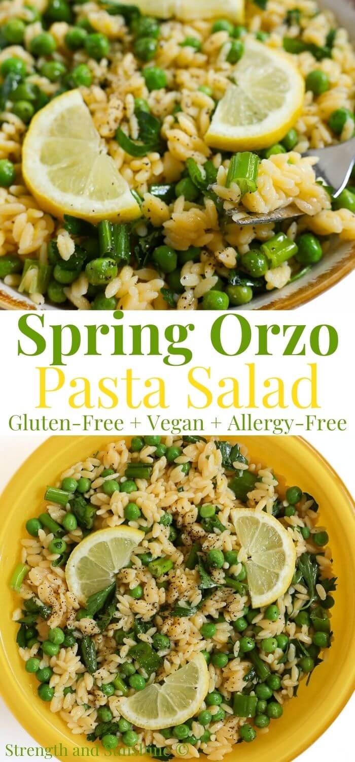 Spring Orzo Pasta Salad (Gluten-Free, Vegan) - Strength and Sunshine